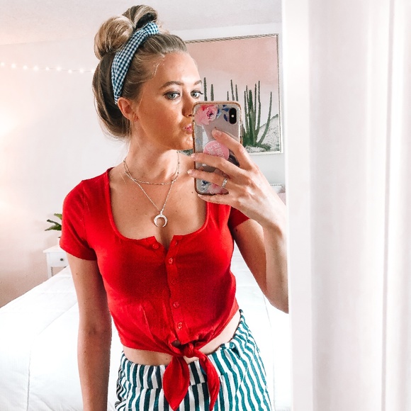Twilight Gypsy Collective | Tops | Little Red Button Down Knotted Crop ...